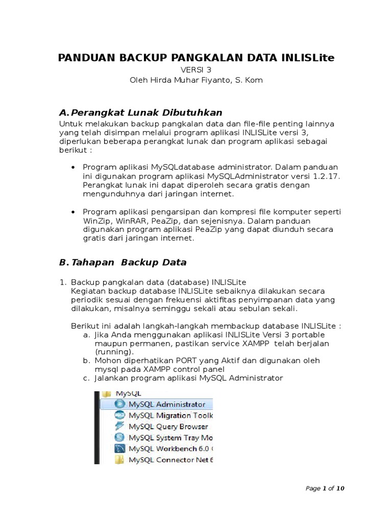 Panduan Backup INLISLite Versi 3 | PDF | Bisnis