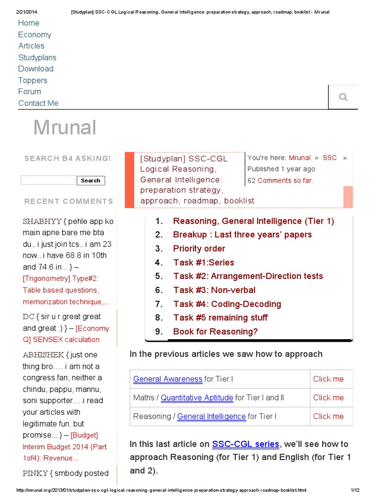 Studyplan SSC CGL Logical Reasoning General Intelligence Preparation ...