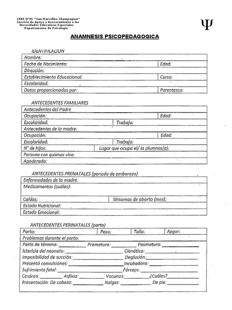 Anamnesis Psicopedagogica