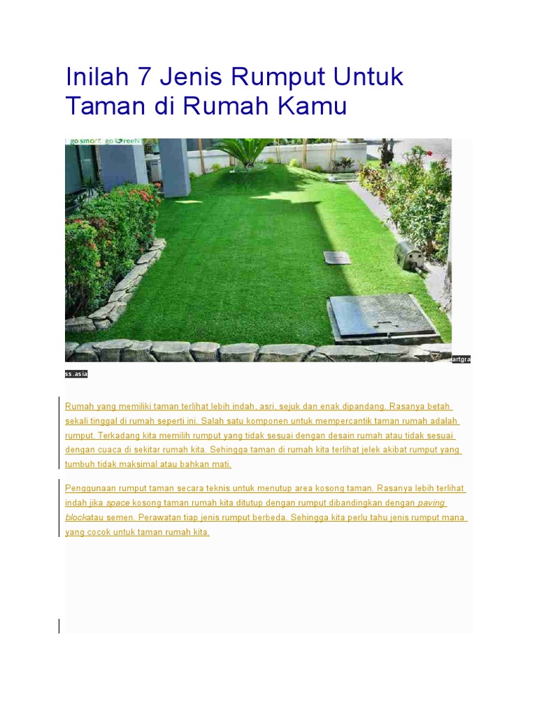 Inilah 7 Jenis Rumput Untuk Taman Di Rumah Kamu | PDF | Griya & Taman