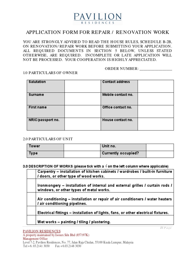 Renovation Form [1] | Insurance | Common Law