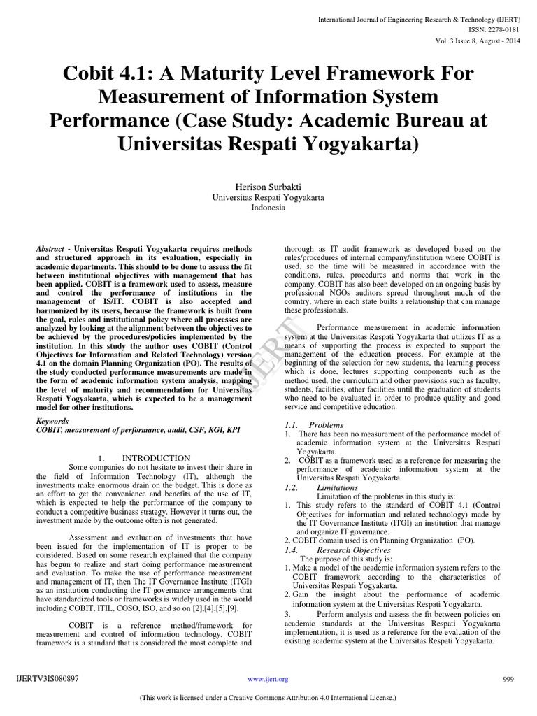 Cobit 4 1 A Maturity Level Framework Ijert Pdf Pdf Cobit Business Process
