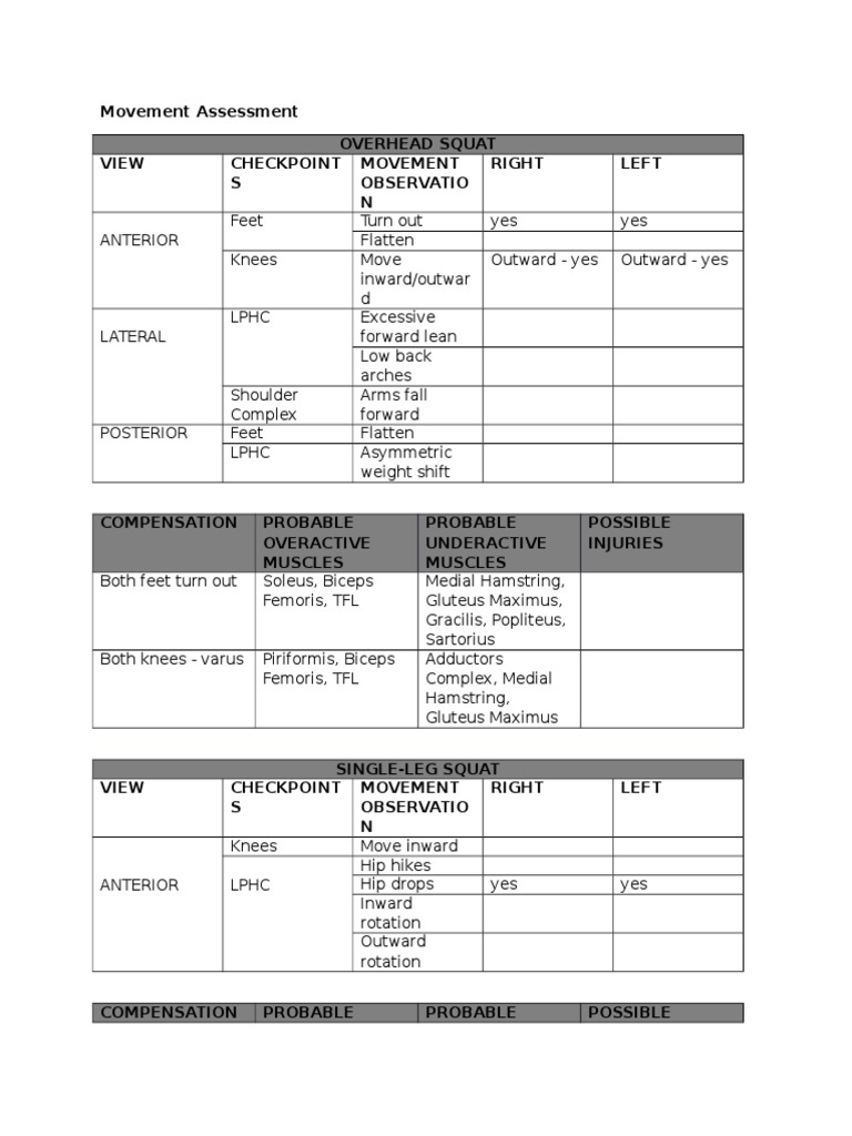 Movement and Postural Assessments | PDF | Foot | Knee