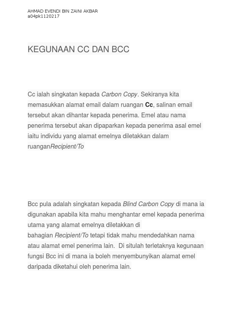 Maksud CC Dan BCC Fendi | PDF