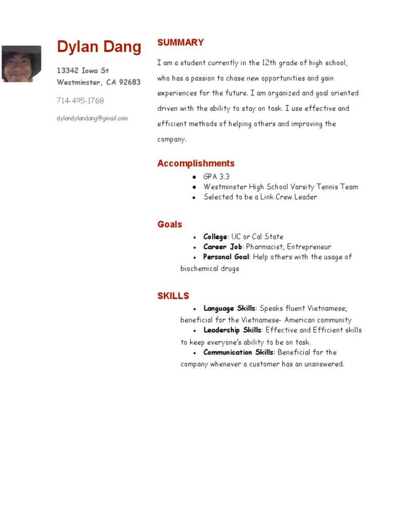 Dylan Dang: 13342 Iowa ST Westminster, CA 92683 | PDF