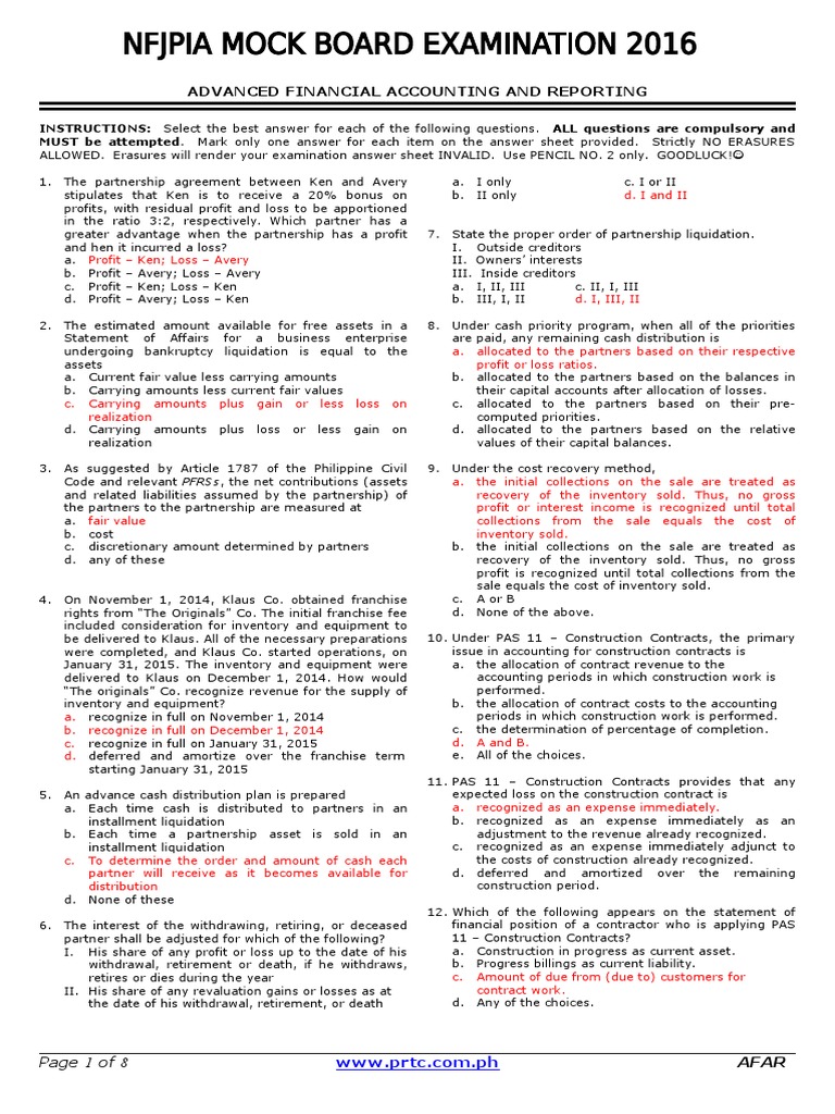 AFAR Answer-Key | PDF | Franchising | Book Value