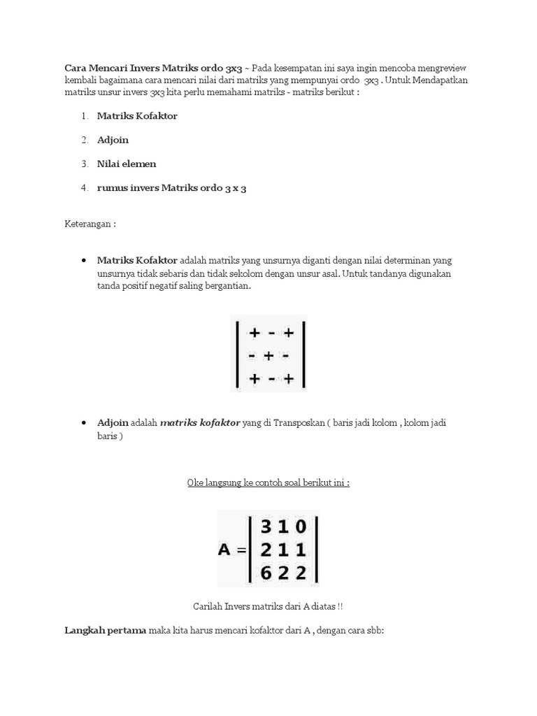 Cara Mencari Invers Matriks Ordo 3x3 | PDF