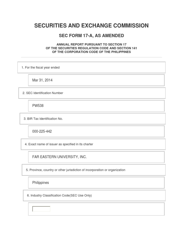 Feu Sec Form 17 A - 2013-2014 | PDF | Securities (Finance) | Bachelor's ...