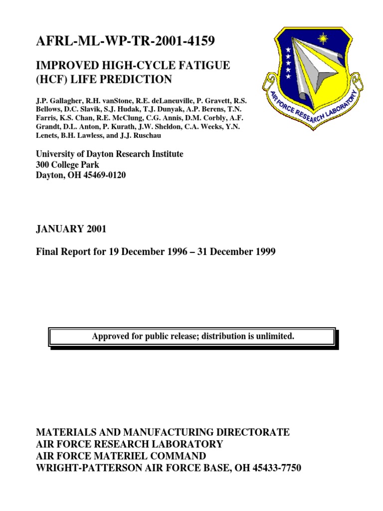 Afrl ML WP TR 2001 4159 | PDF | Fatigue (Material) | Fracture Mechanics