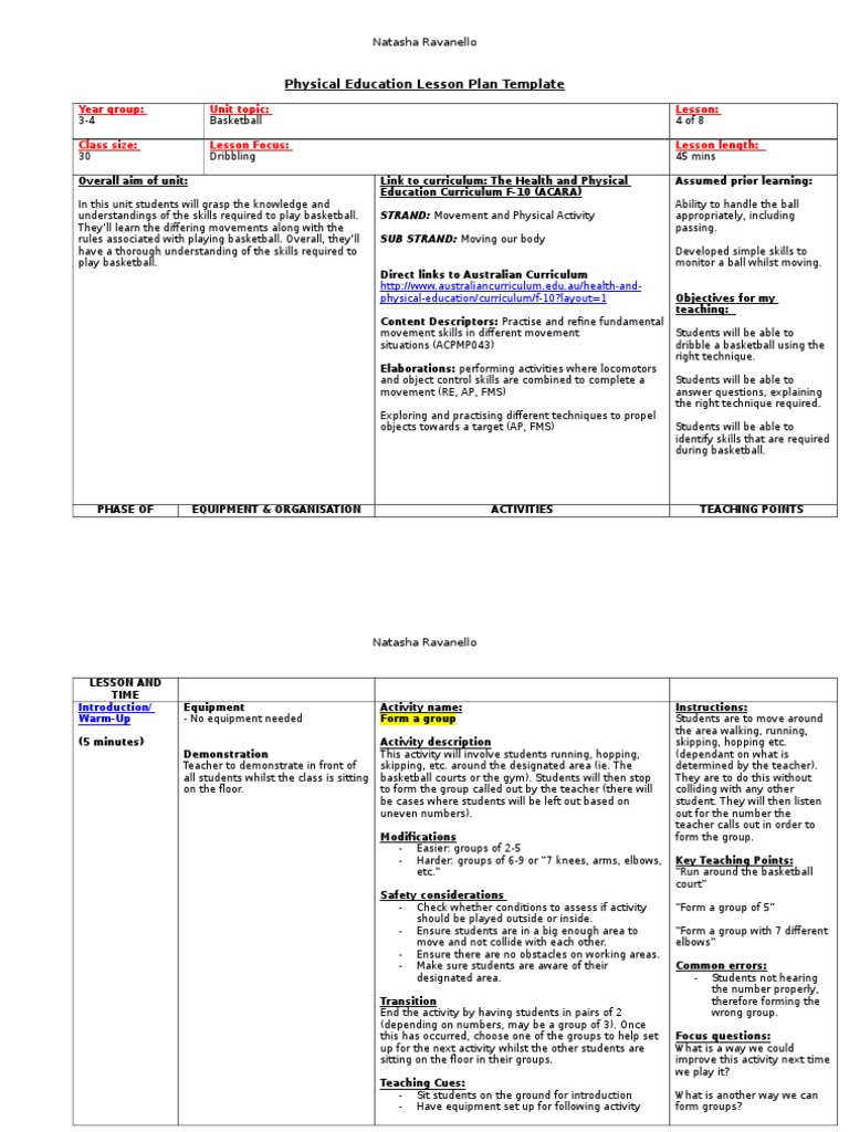 standard 3 dribbling and shooting lesson plan | Physical Education ...
