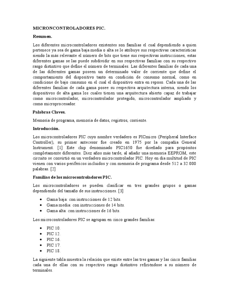 Familias de Los Microcontroladores PIC | PDF | Microcontrolador ...