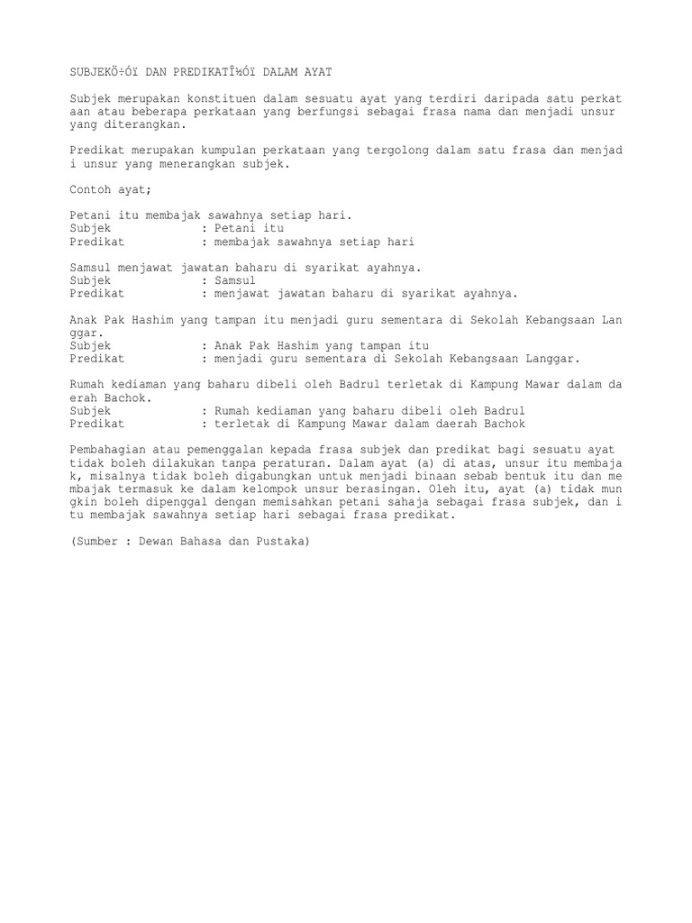 Subjek Dan Predikat Dalam Ayat | PDF