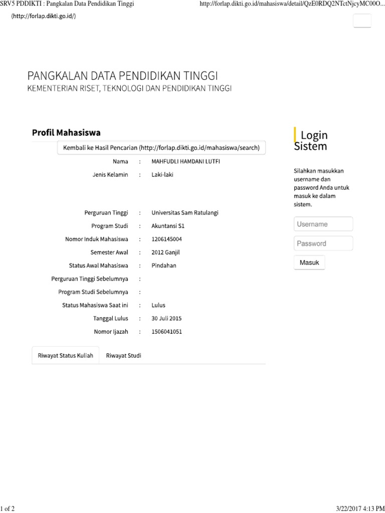 SRV5 PDDIKTI Pangkalan Data Pendidikan Tinggi | PDF