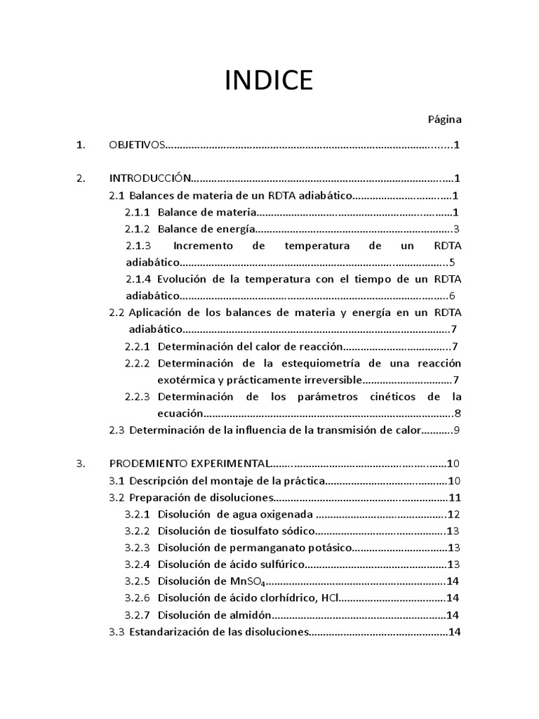 Reactor Discontinuo De Tanque Agitado Rdta Adiabático Y No Adiabático