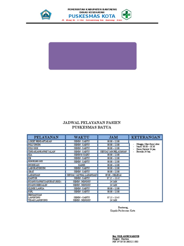 Jadwal Pelayanan Puskesmas Pdf