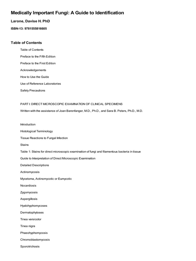 Medically Important Fungi: A Guide To Identification: Larone, Davise H ...