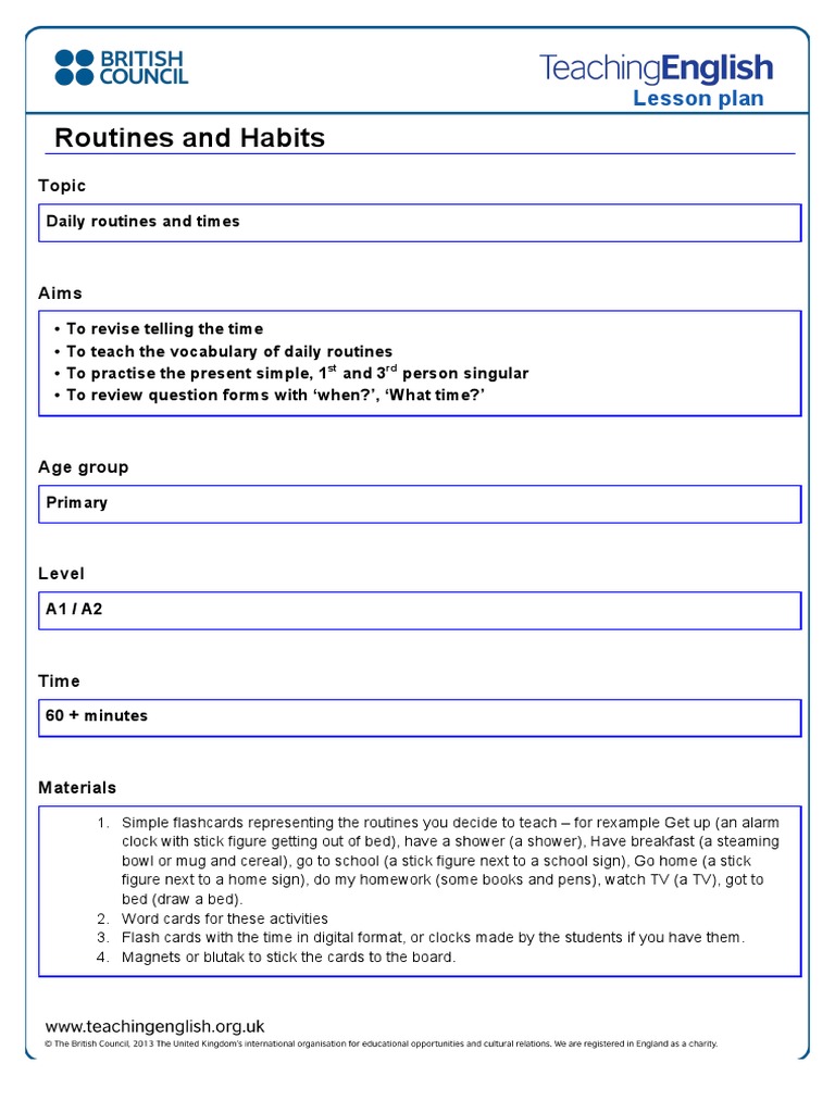 Routines and Habits Lesson Plan PDF | PDF | Flashcard | Lesson Plan