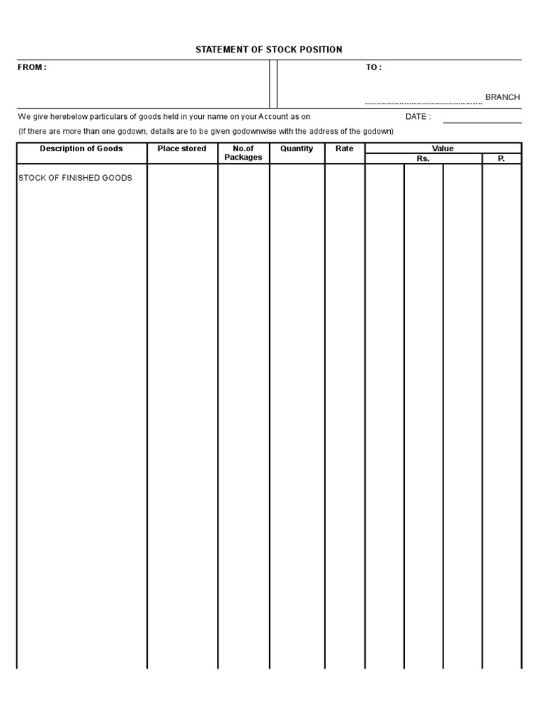 SAMPLE Stock Statement Format Submitted in Bank | PDF | Economies ...