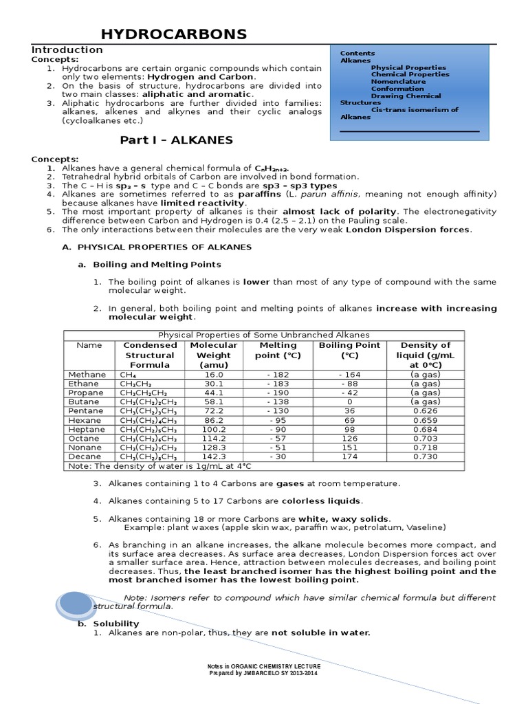 Physical Properties of Alkanes | PDF | Alkane | Hydrocarbons