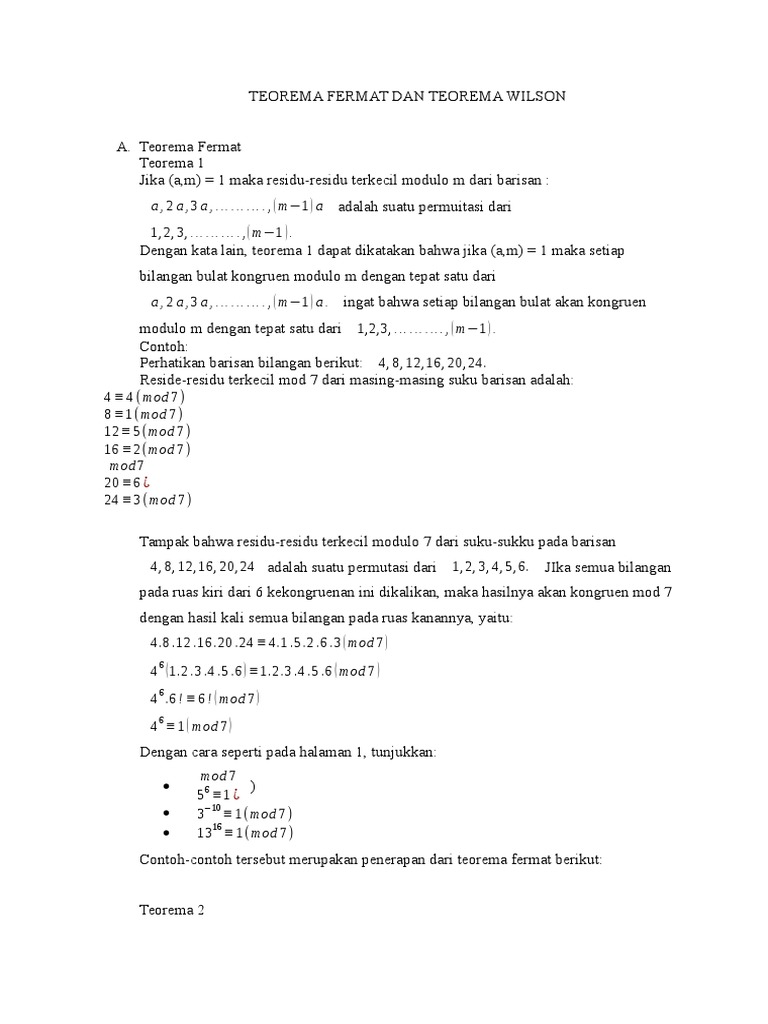 Teorema Fermat Dan Teorema Wilson | PDF