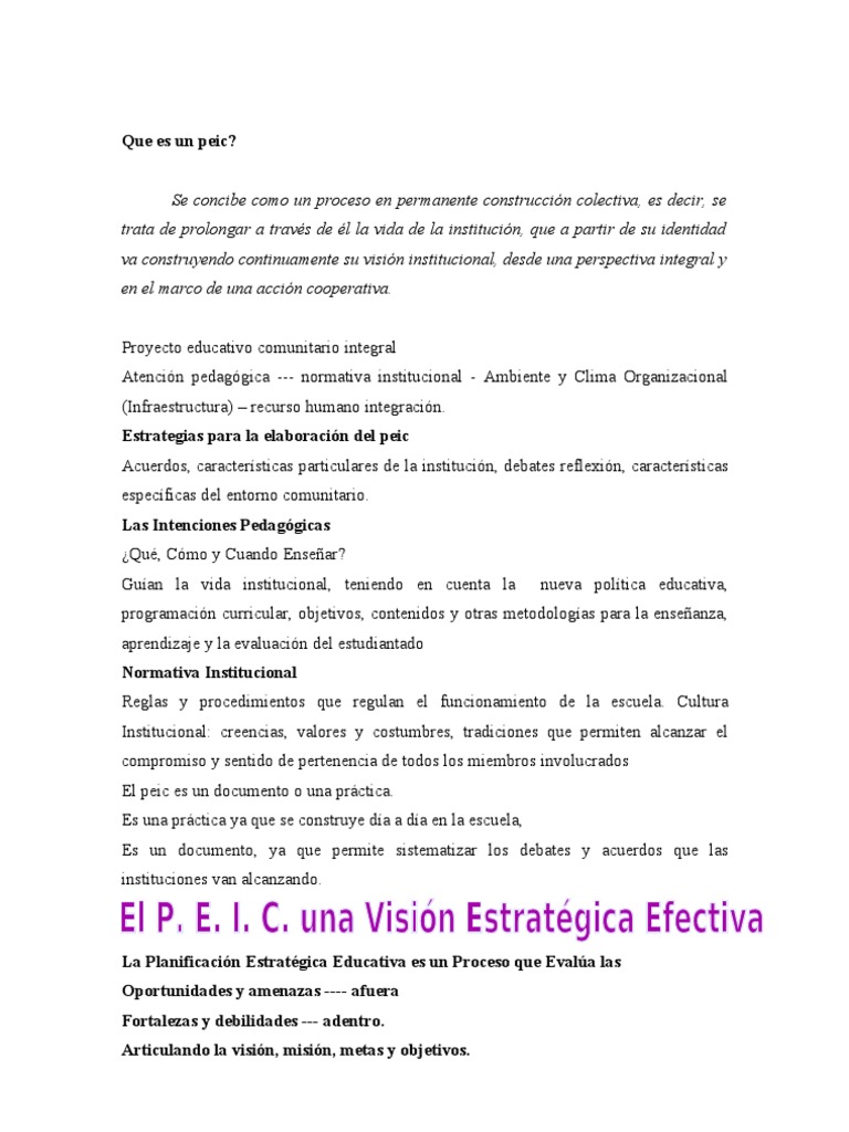 Que Es Un Peic | PDF | Institución | Evaluación
