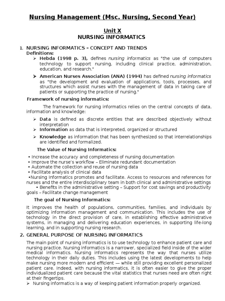 Nursing Management - MSC Nursing | PDF | Health Informatics | Informatics