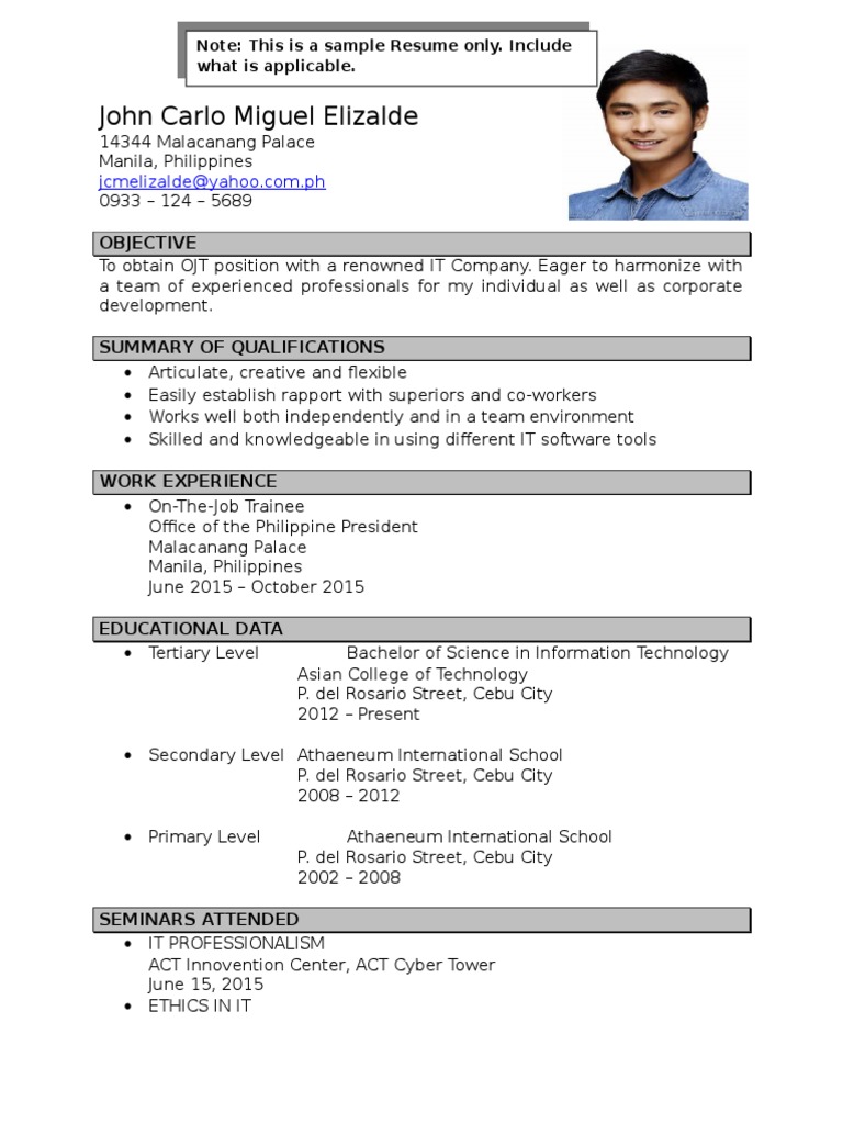Resume of John Carlo Elizalde | PDF