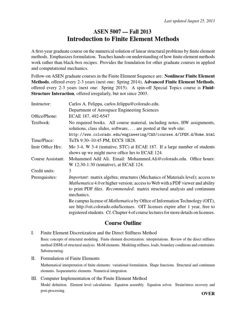 1 IFEM Outline 13 | PDF | Finite Element Method | Structural Analysis