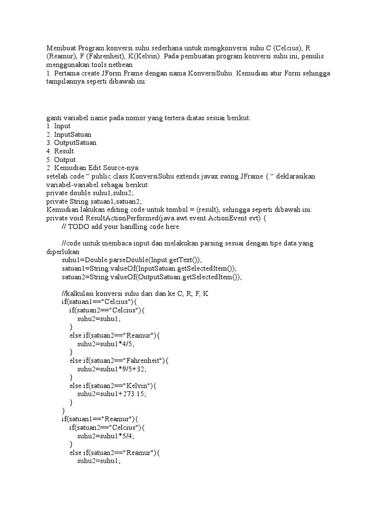 Membuat Program Konversi Suhu Sederhana Untuk Mengkonversi Suhu C | PDF