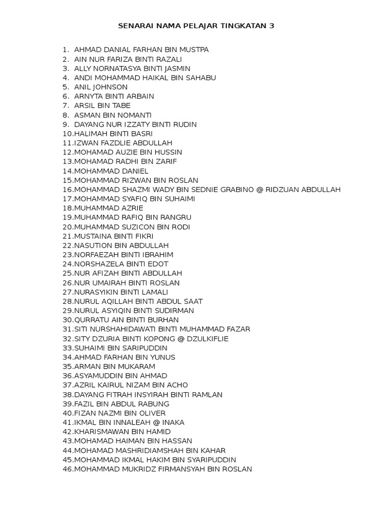 List of Form 3 Students | PDF