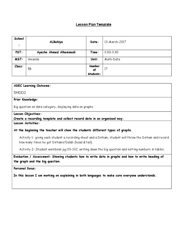Math Data Lesson Plan | PDF
