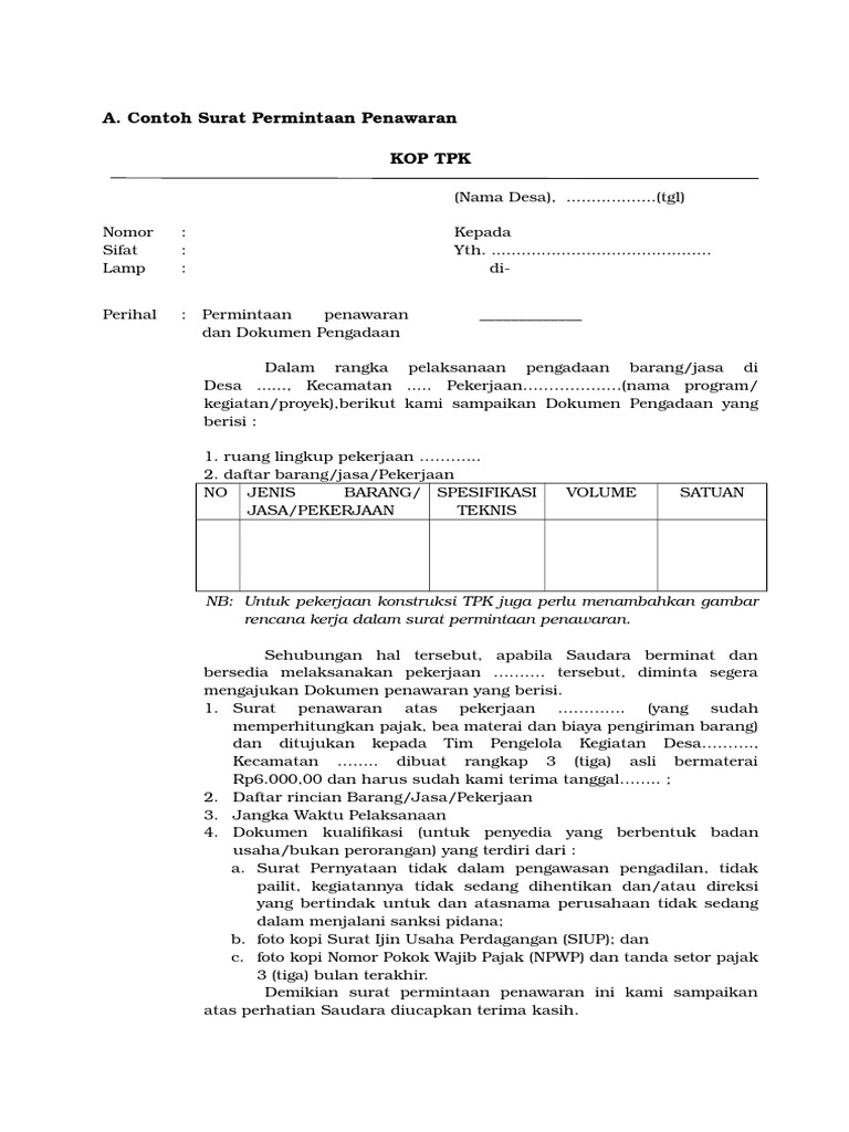 Contoh Dokumen Pengadaan Desa | PDF