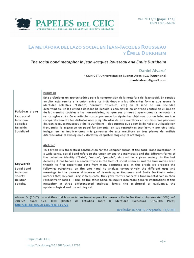 Lazo Social en Rousseau y Durkheim | PDF