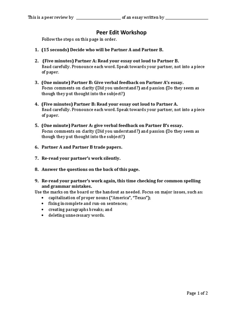 Peer Edit Workshop | PDF | Essays | Linguistics