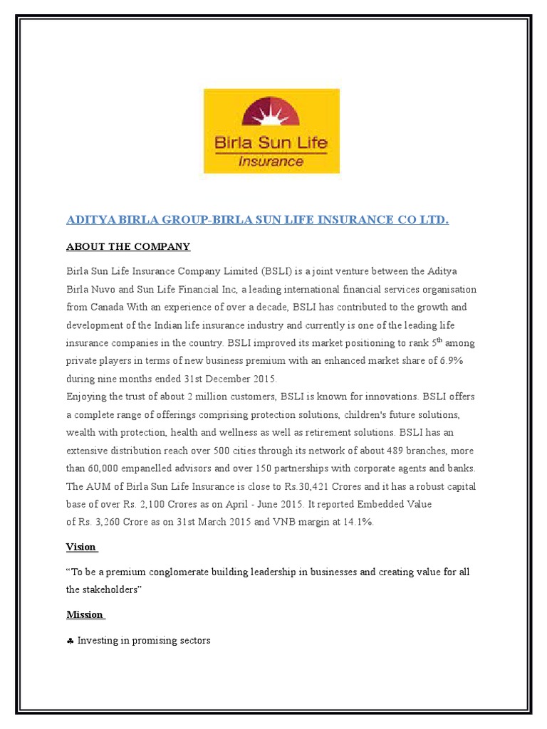 Aditya Birla Group-Birla Sun Life Insurance Co LTD.: About The Company ...