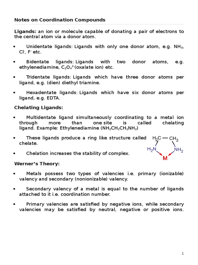 Revision Notes On Co-Ordination Compounds | PDF | Coordination Complex ...