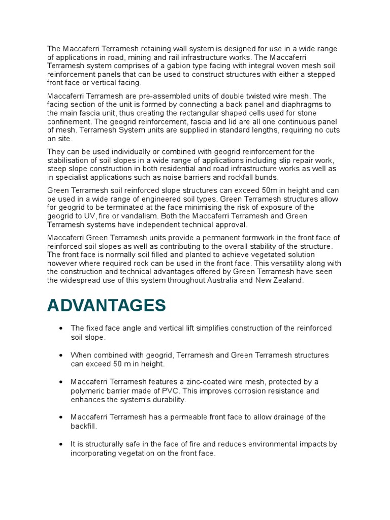 The Maccaferri Terramesh Retaining Wall System Is Designed For Use in A ...