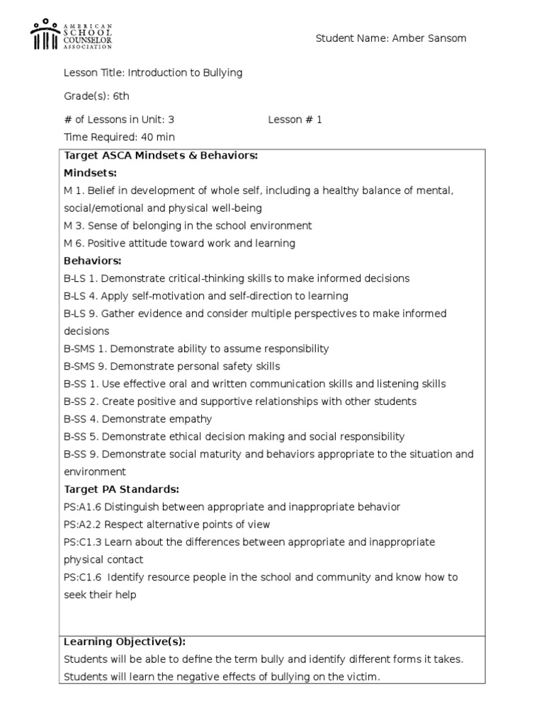 Bullying Lesson Plan | PDF | Bullying | Lesson Plan