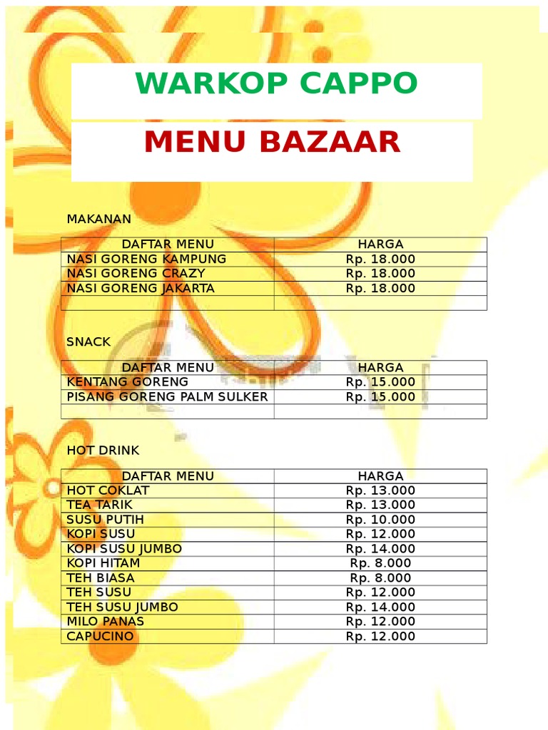 Menu Bazar | PDF
