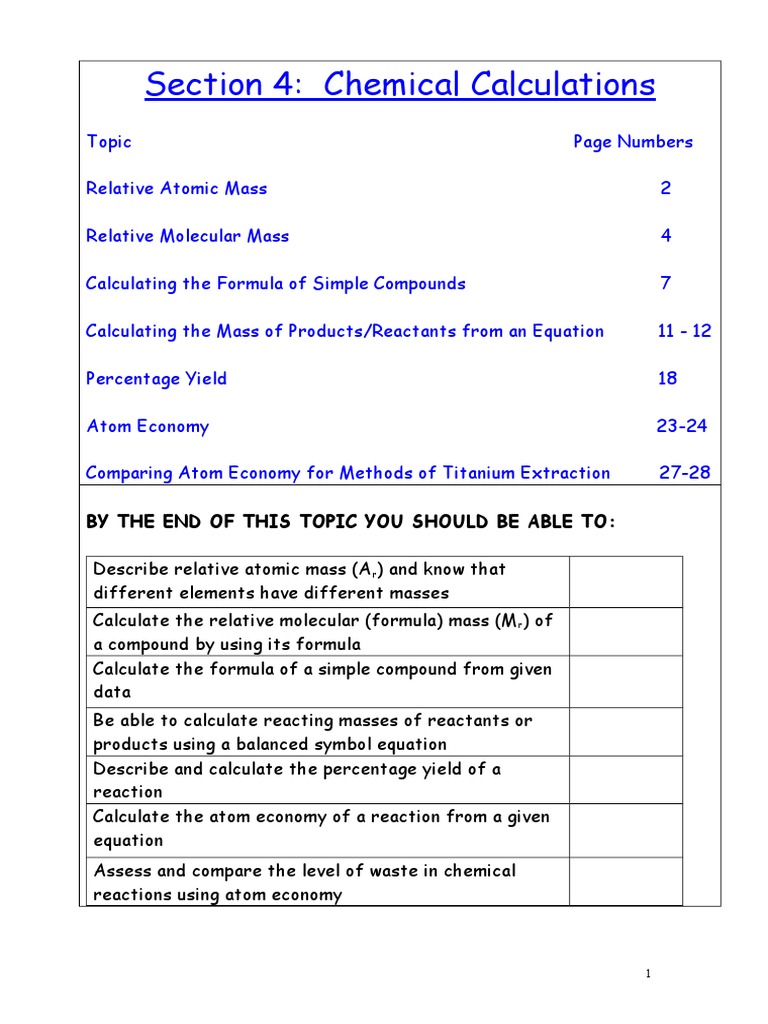 Chemical Calculations Workbook igcse | Chemical Elements | Molecules