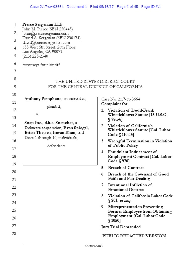 Federal Complaint | Download Free PDF | Snapchat | Facebook