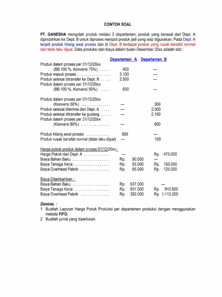 Contoh Soal Process Costing Hilang PDF | PDF
