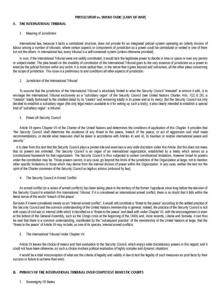 PIL (Principles) - Prosecutor vs. Tadic | PDF | International ...