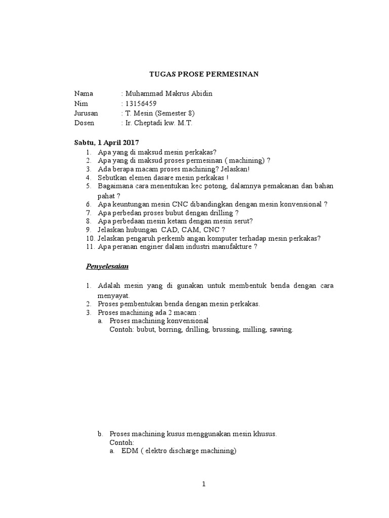 Tugas Proses Permesinan | PDF