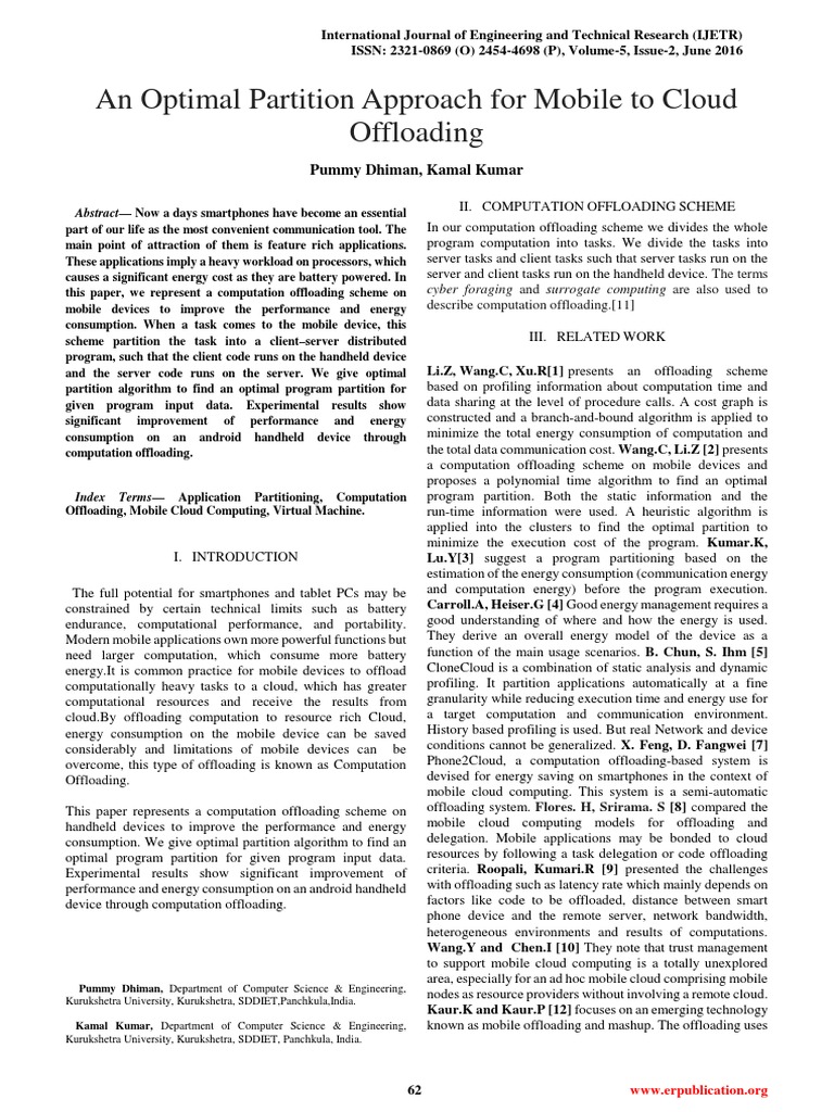 An Optimal Partition Approach For Mobile To Cloud Offloading | PDF | Cloud Computing | Areas Of ...