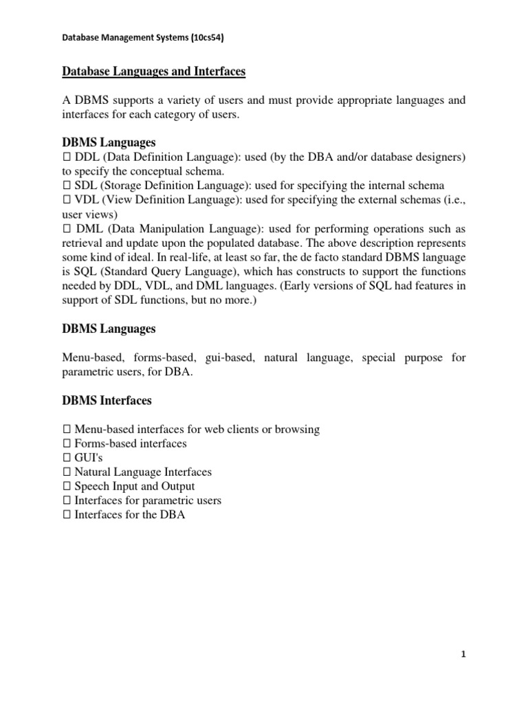 Database Languages Interfaces | PDF | Technology & Engineering Database Languages Interfaces | PDF | Technology & Engineering