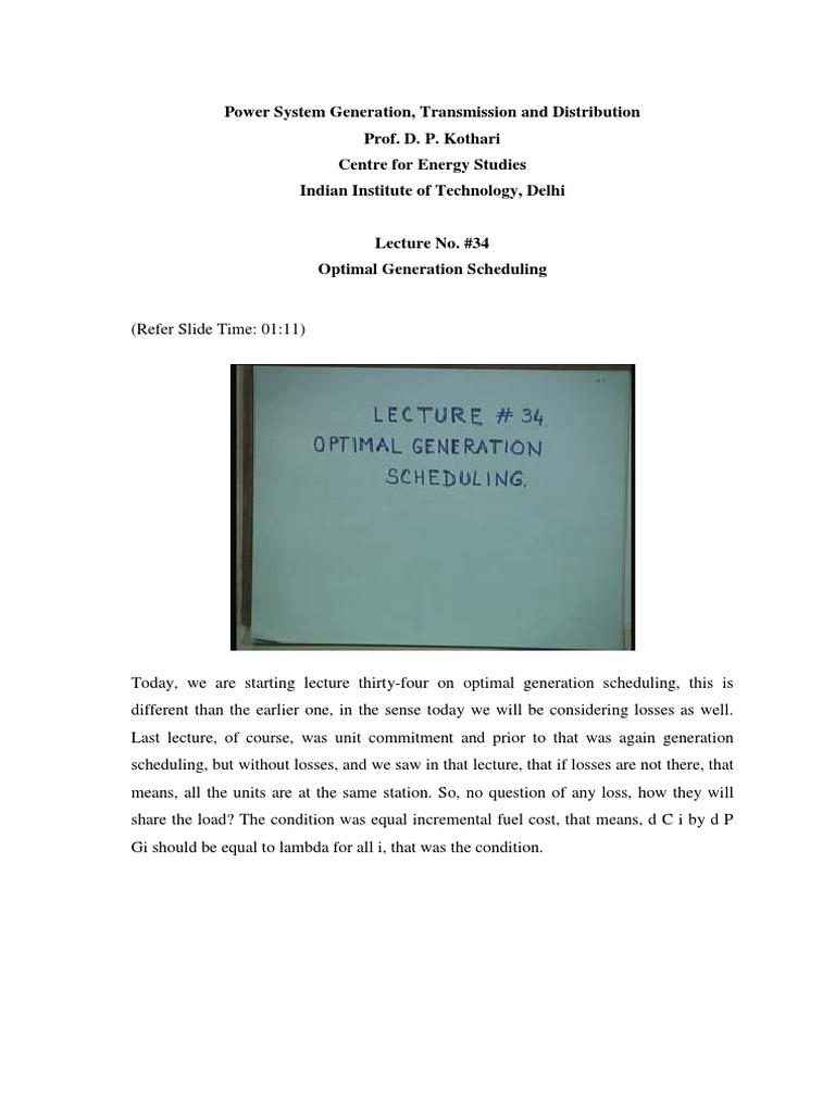 Power System Generation, Transmission and Distribution Prof. D. P ...