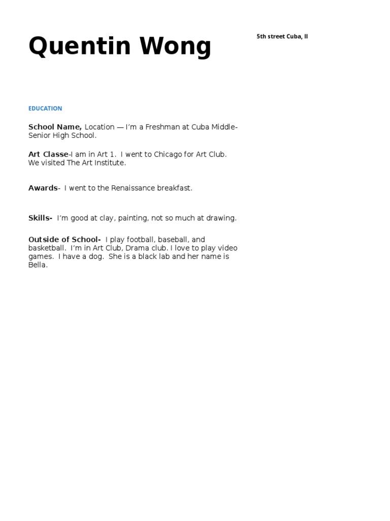 Quentin Wong: Senior High School | PDF