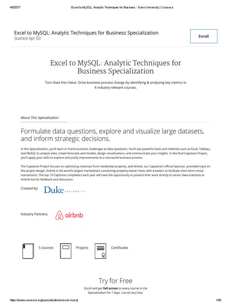 Excel To MySQL - Analytic Techniques For Business - Duke University - Coursera | PDF ...