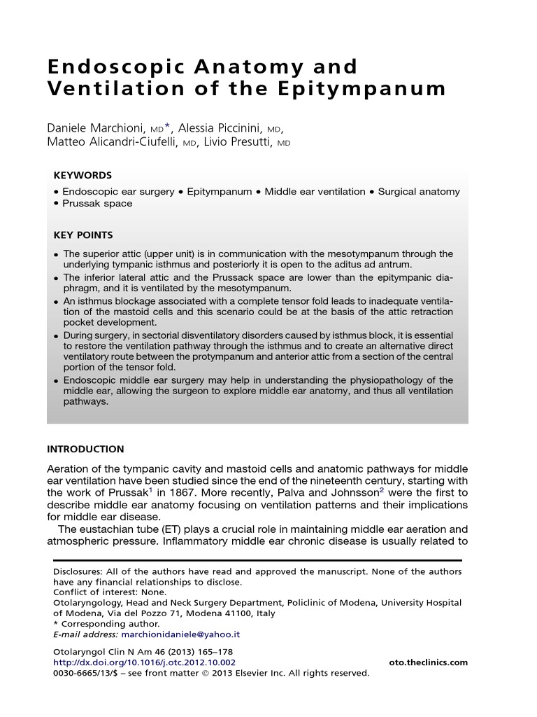 Epitympanic Anatomy Otolaryngol Clin N Am 2013 Marchioni | PDF | Ear ...
